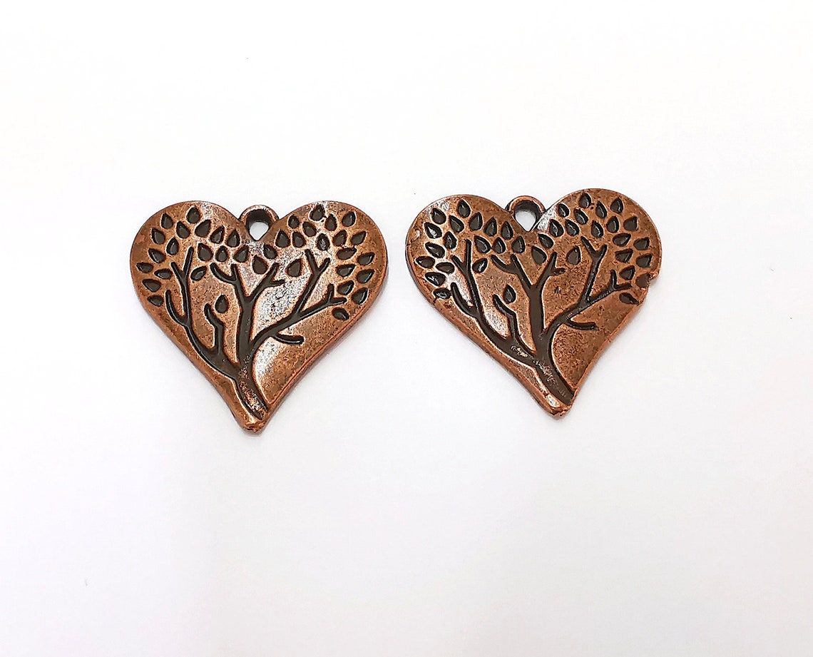 2 Heart Tree Charms Antique Copper Plated Charm (28x26mm) G21699 - Etsy