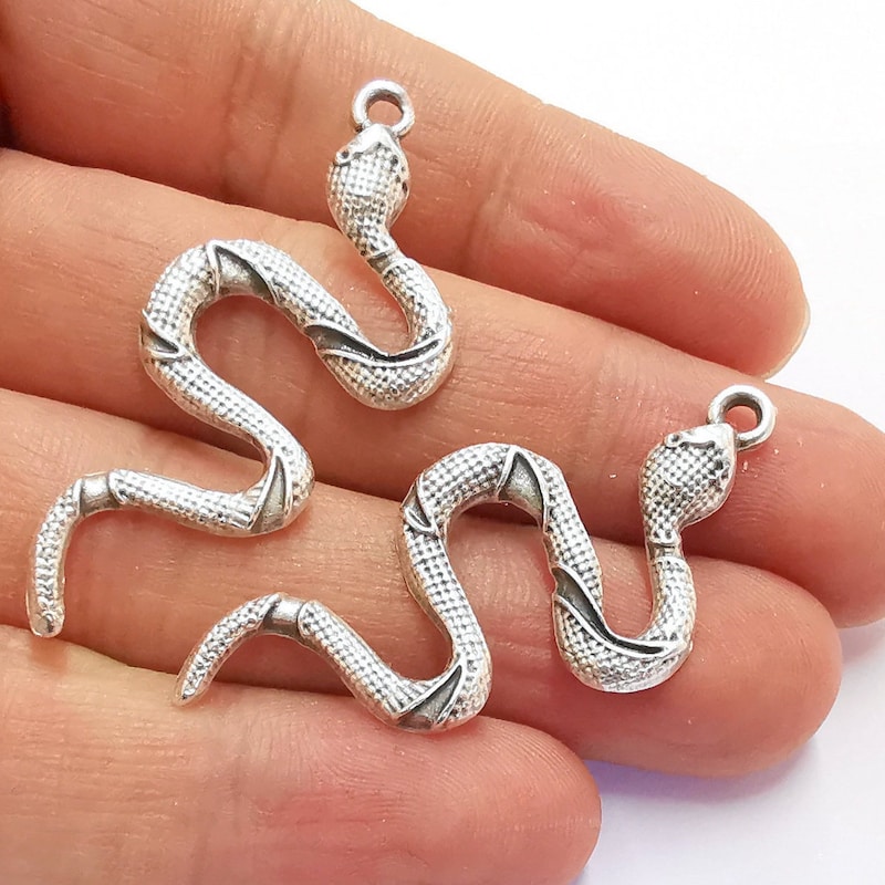 Silver Snake Charm - Etsy