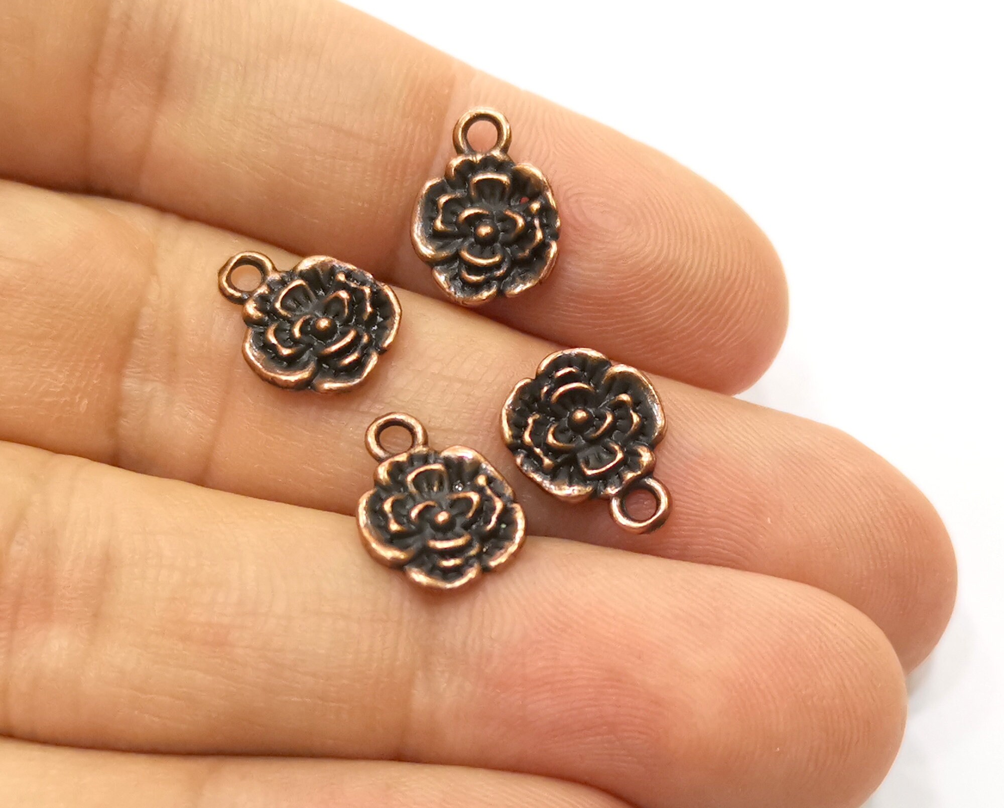10 Flower Charms Antique Copper Plated Charms 13x10mm | Etsy