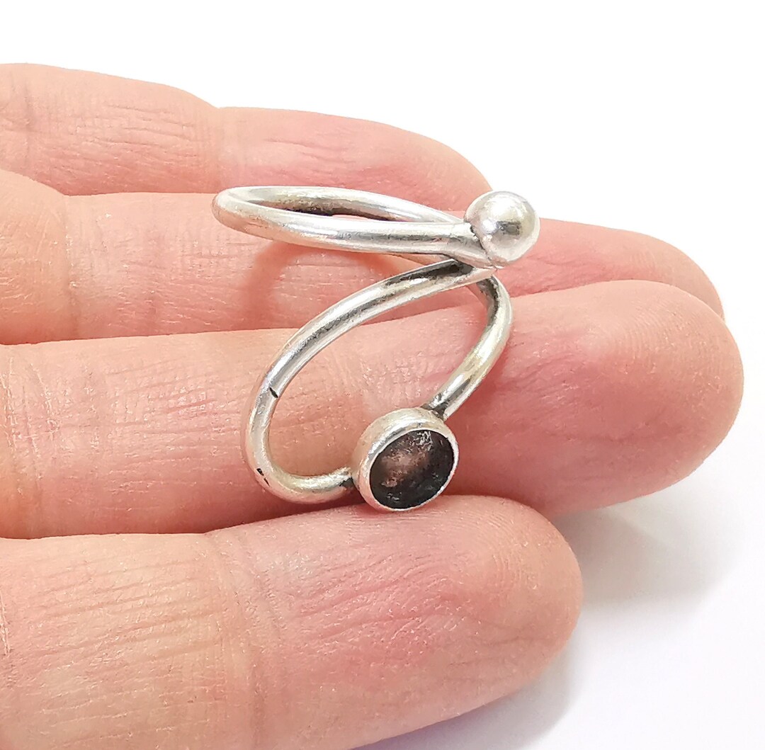 Wrap Ring Ball Head Silver Ring Setting Cabochon Mounting Adjustable ...
