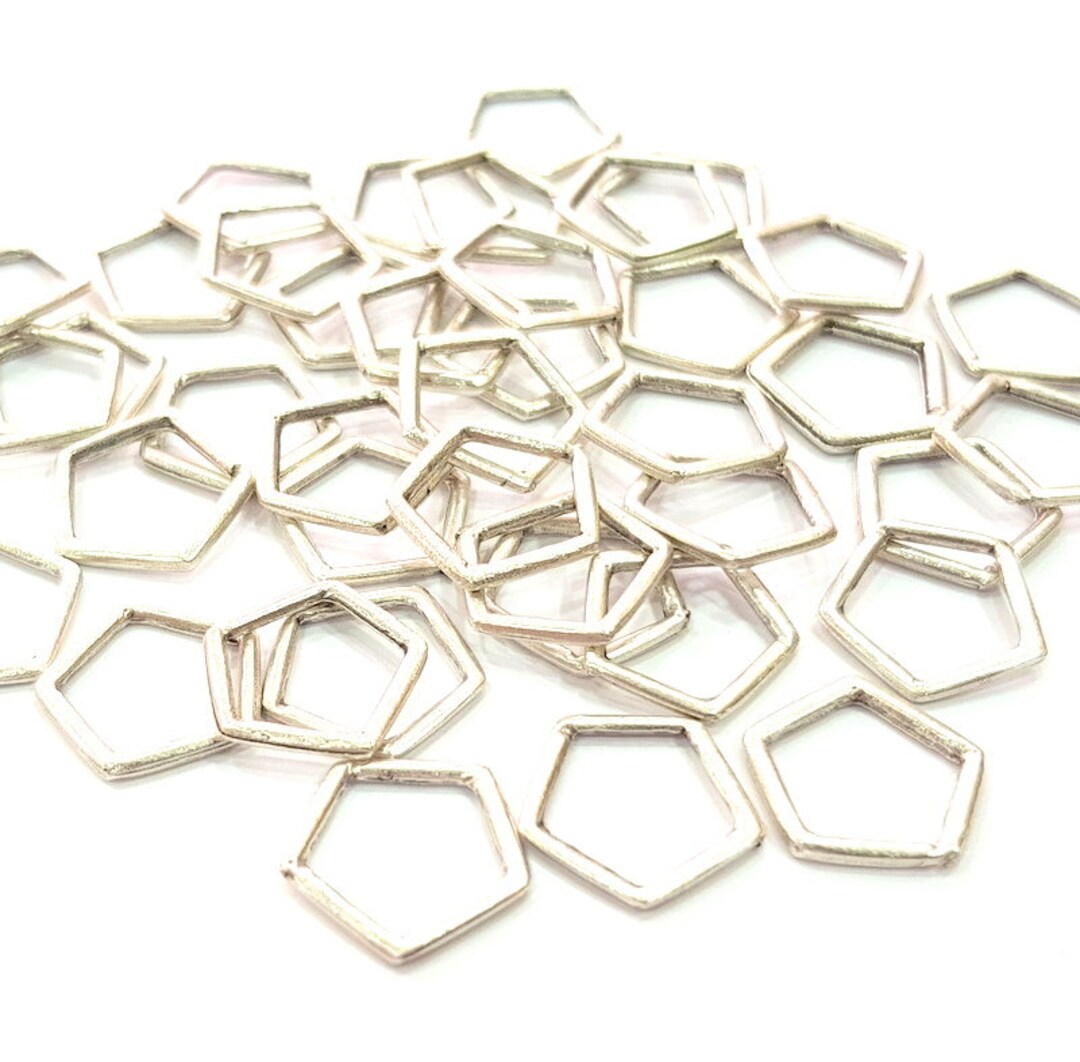 Silver Pentagon Connector Charms Antique Silver Plated Charms (13mm ...