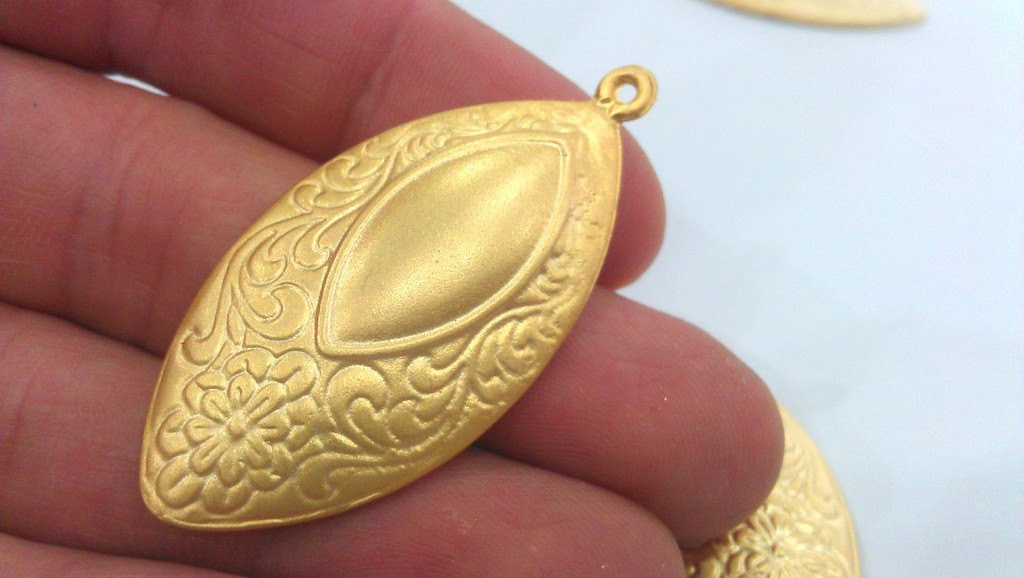 2 Patterned Oval Charms Gold Plated Charms 50X24 Mm G16910 - Etsy