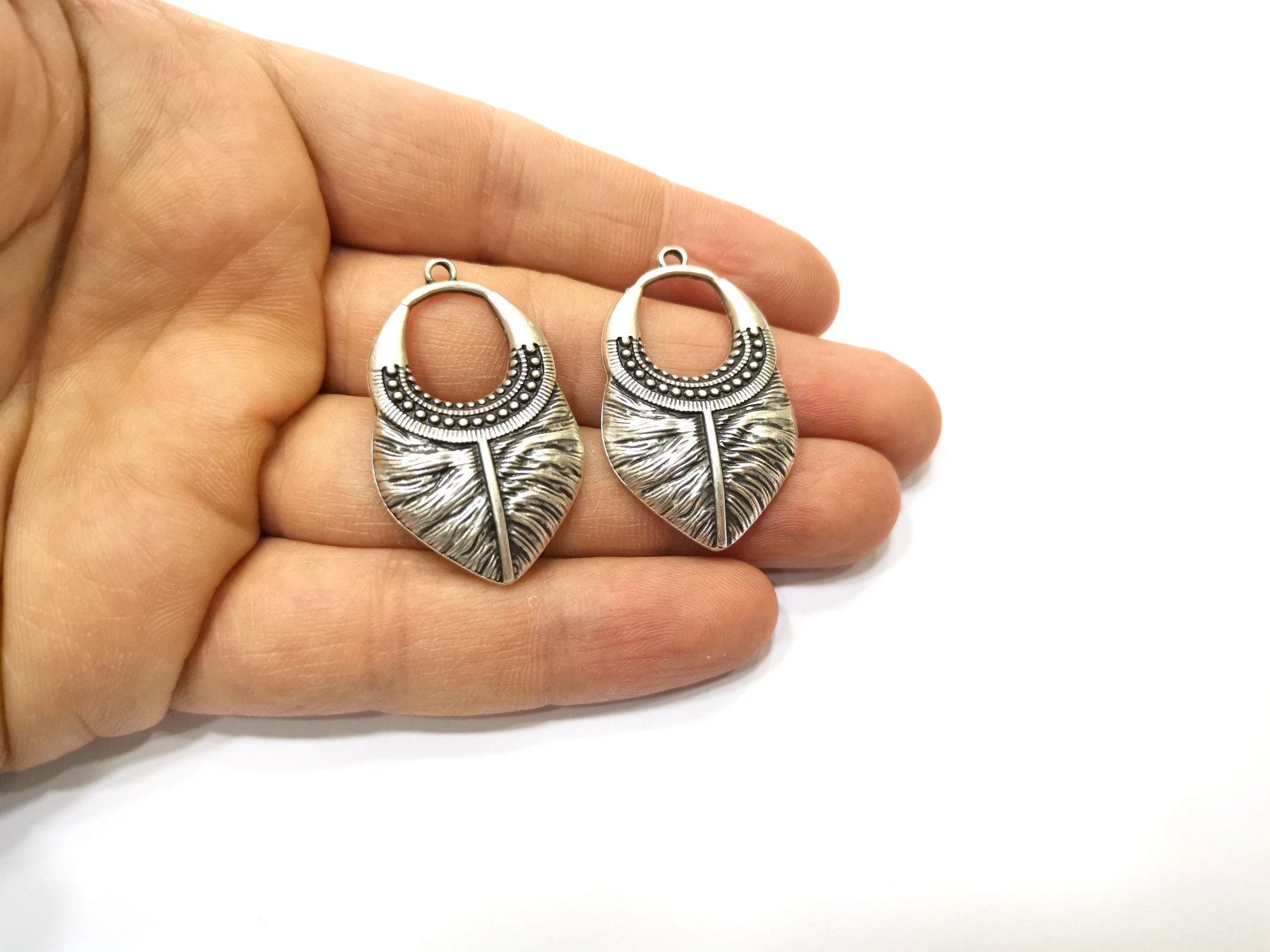 2 Silver Charms Antique Silver Plated Charms (40x24mm) G17928 - Etsy