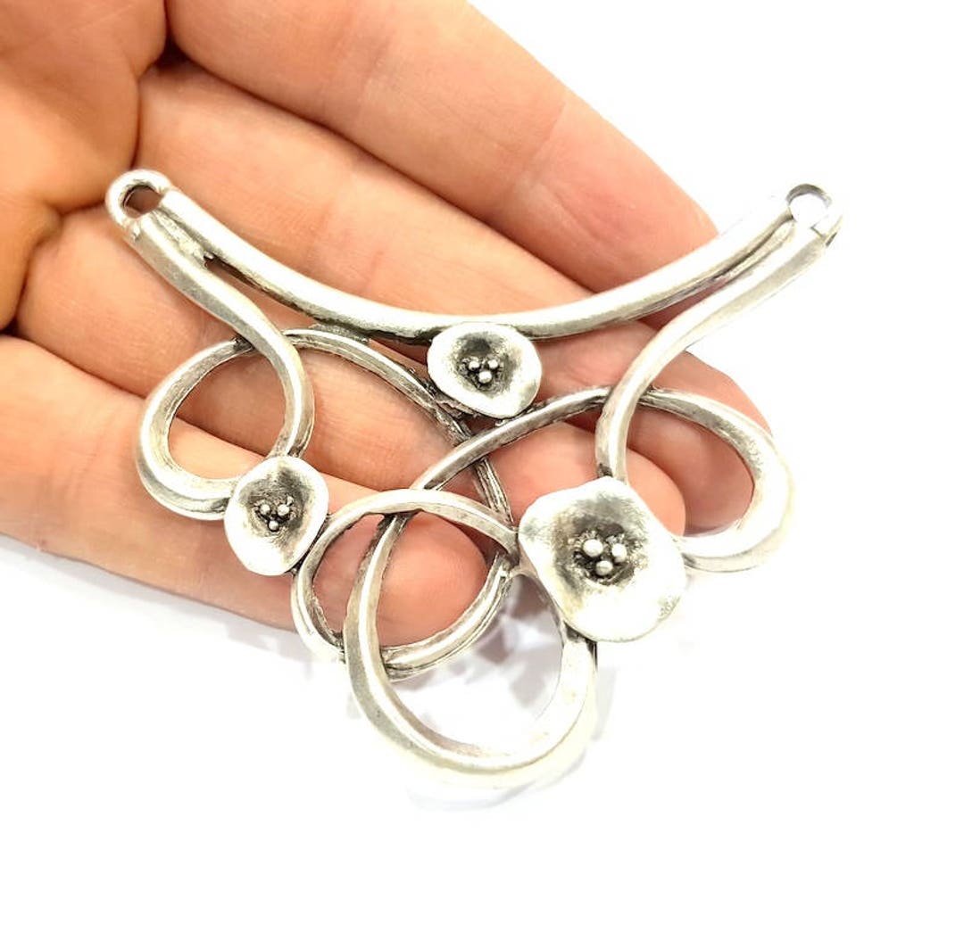 Flower Pendant Silver Pendant Antique Silver Plated Metal (81x50mm ...