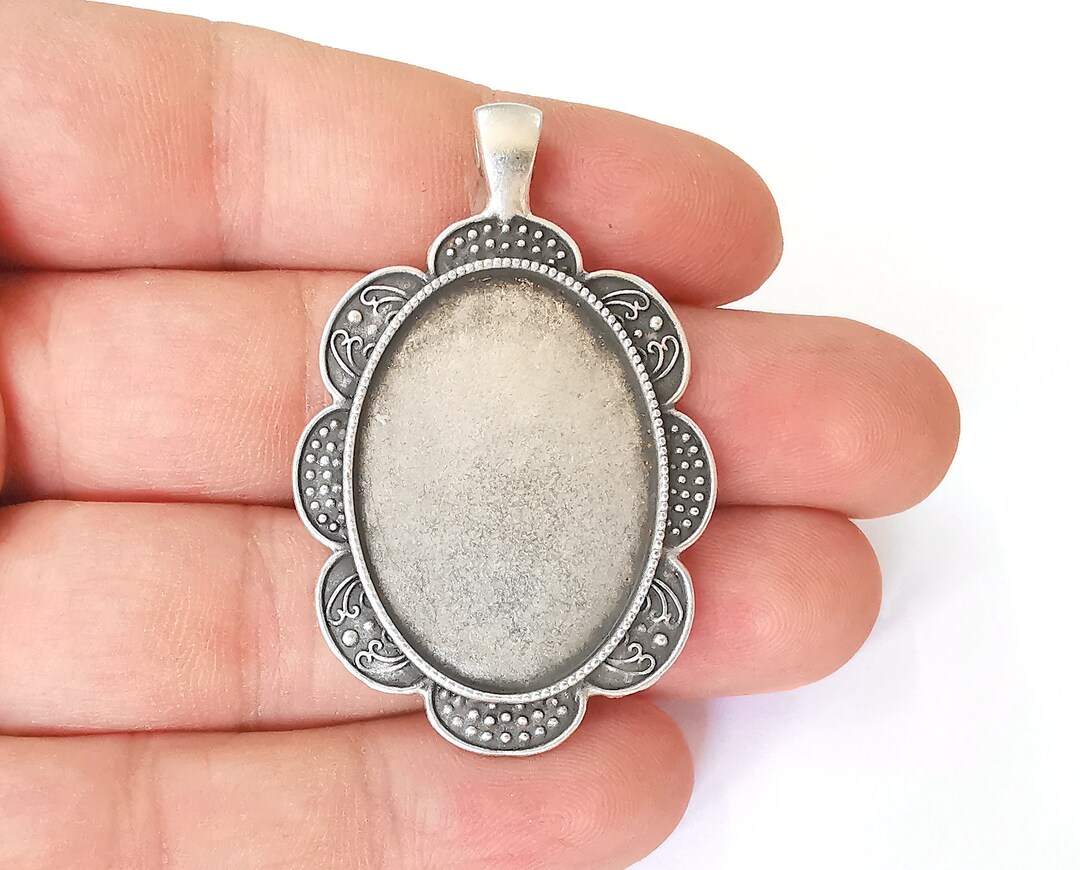 Pendant Blank Bezel Resin Bezel Mosaic Mountings Antique Silver Plated ...