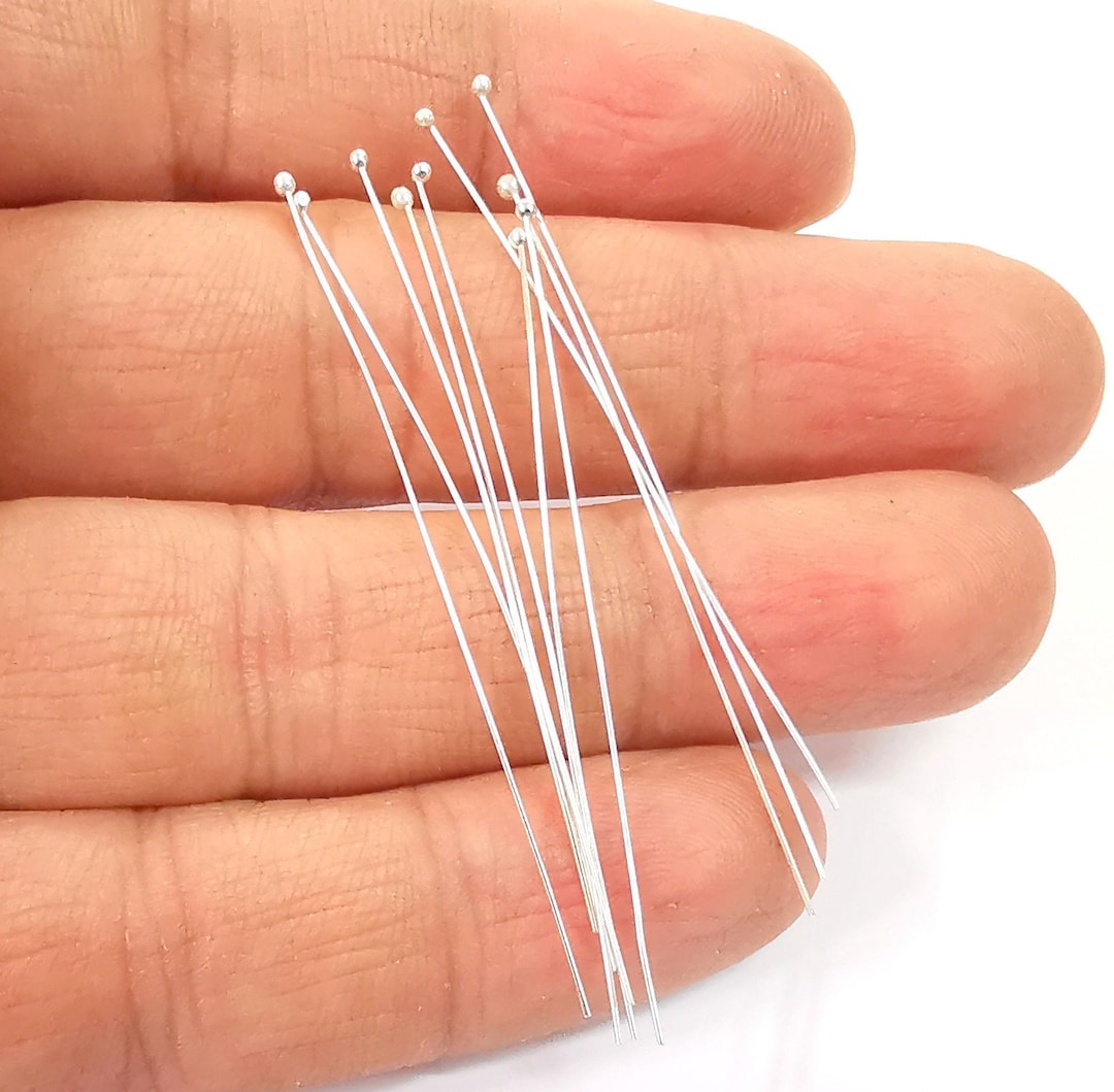 10 Sterling Silver Long Ball Head Pin, Extra Thin Pins (50mm) 925 ...