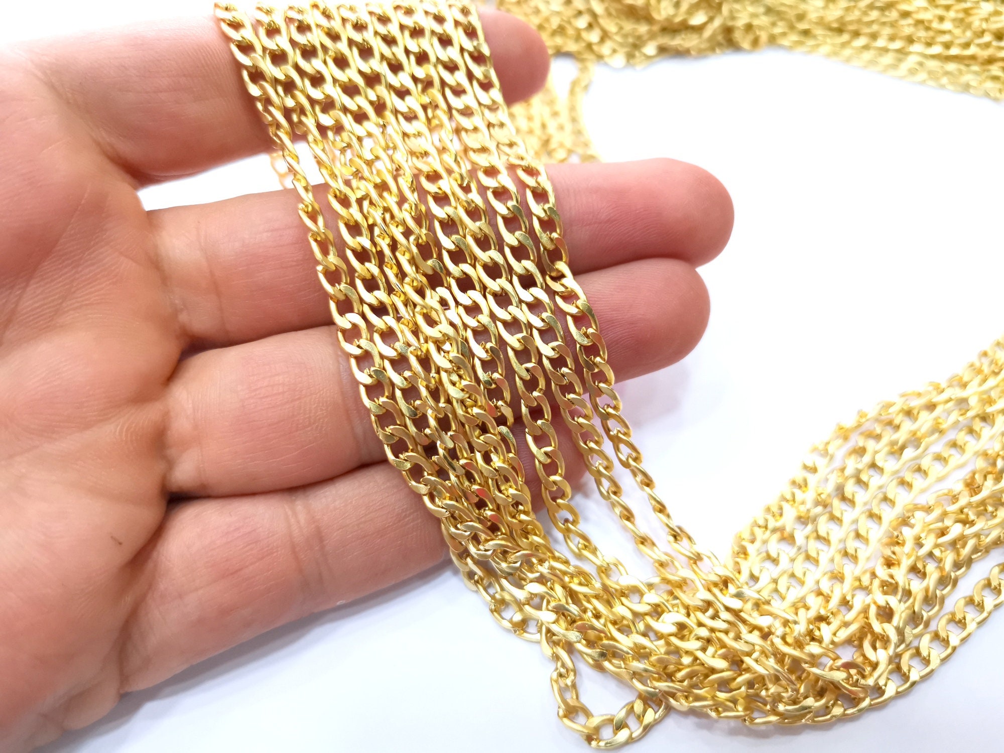 Gold Flat Chain Gold Plated Curb Chain 6.6x4.1 mm 1 Meter | Etsy