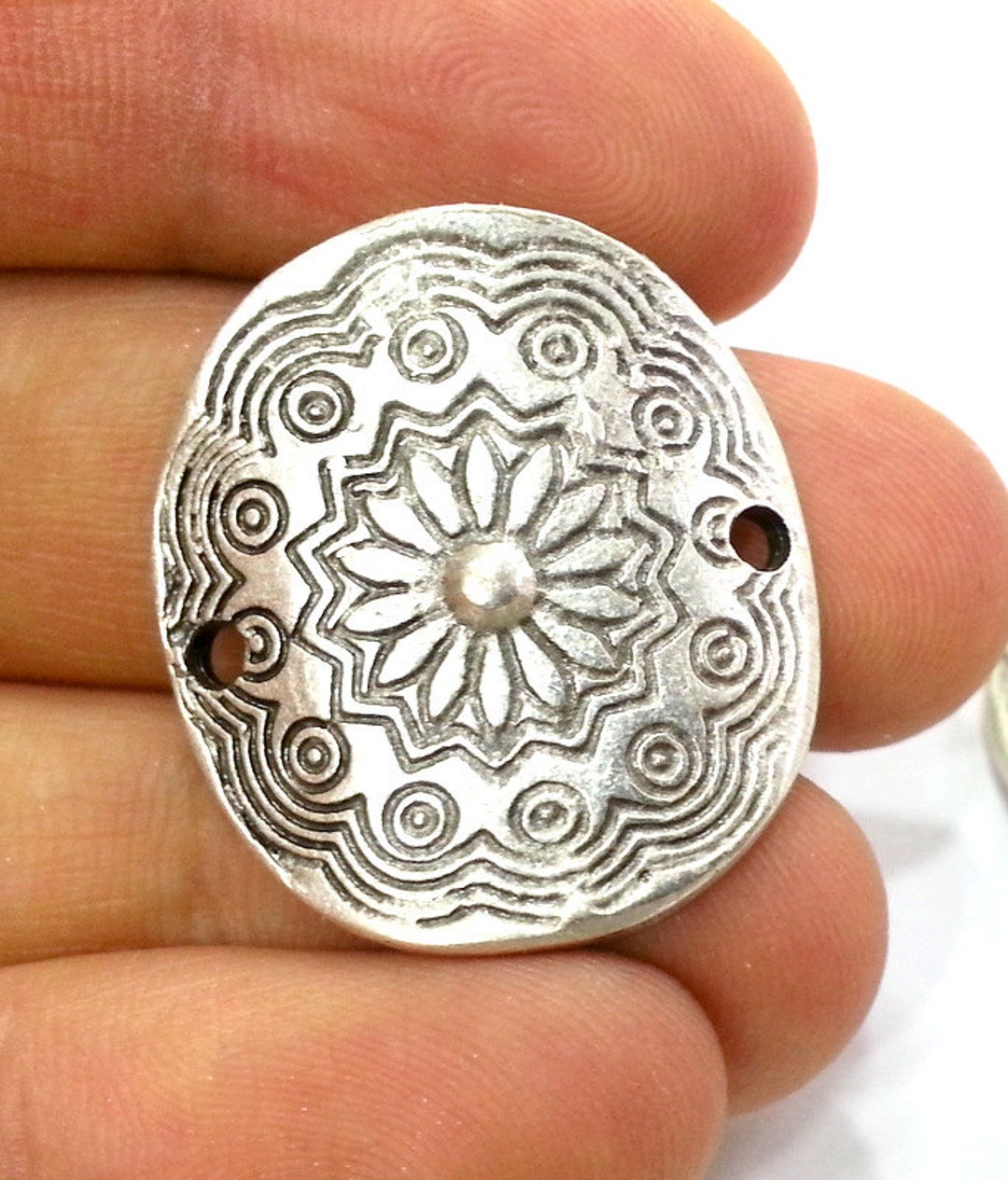 2 Silver Plated Connector With Two Holes, Pendant 2 Pcs. (29x22 Mm ...