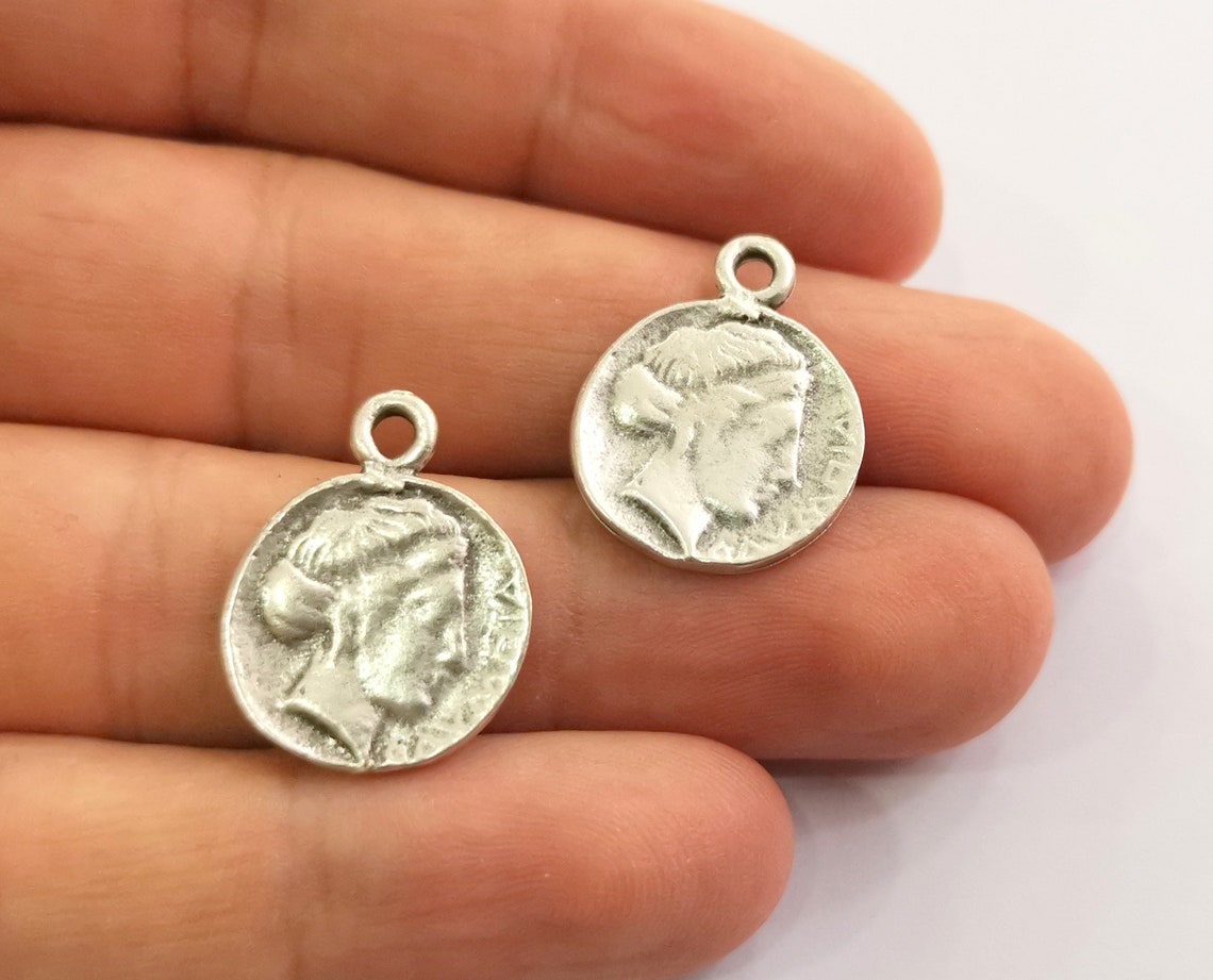4 Coin Charms Antique Silver Plated Charms 22x17 Mm G18596 - Etsy
