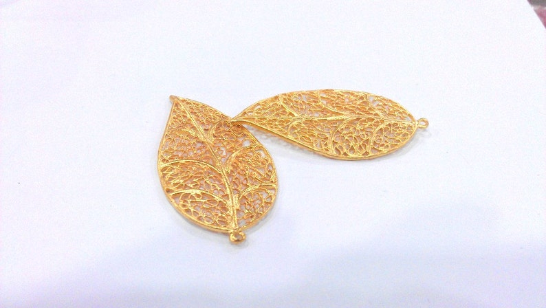 2 Leaf Pendant Charms 52X48 Mm Gold Plated Brass G10456 - Etsy