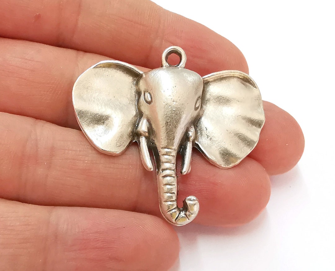 Elephant Charms Antique Silver Plated Charms (44x41mm) G21556 - Etsy