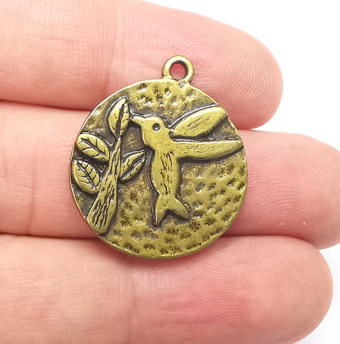 Hummingbird and Flower Charms, Antique Bronze Plated Bird Charms (25mm ...