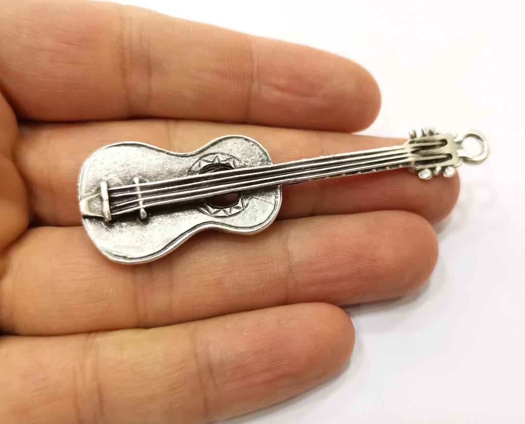 Silver Guitar Pendant Antique Silver Plated Pendant (78x21mm) G19099 - Etsy