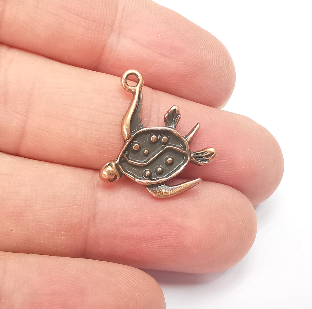 Sea Turtle Charms Antique Copper Plated Nautical Charms, Earring Dangle ...
