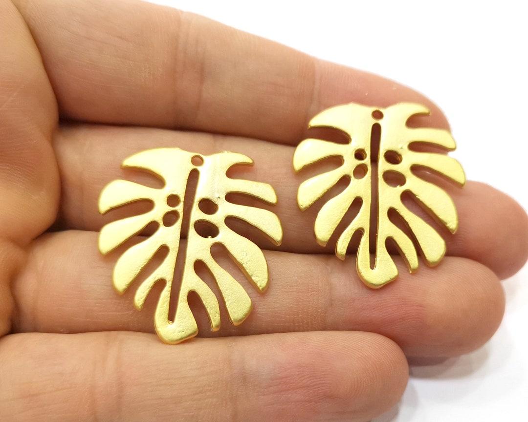 2 Monstera Leaf Charms Gold Plated Charms (32x29mm) G19009 - Etsy