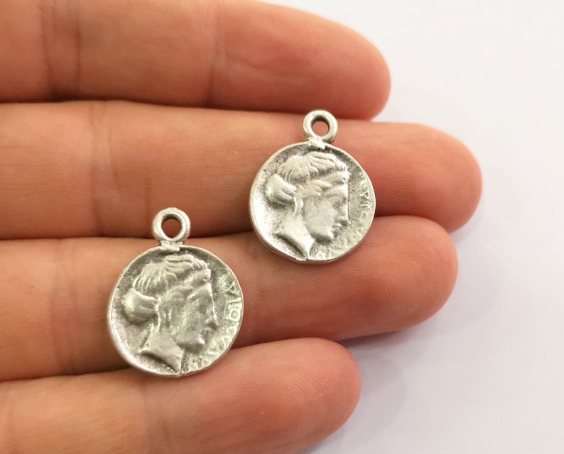 4 Coin Charms Antique Silver Plated Charms 22x17 Mm G18596 - Etsy