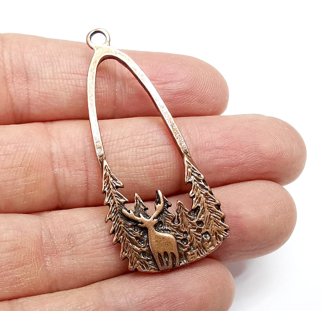 Deer Forest Charms, Pine Tree, Wild Nature, Antique Copper Plated ...