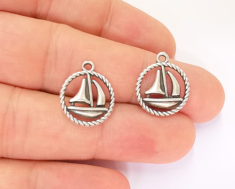 10 Sailing Ship Charms Antique Silver Plated Charms (18x15mm) G23205 - Etsy