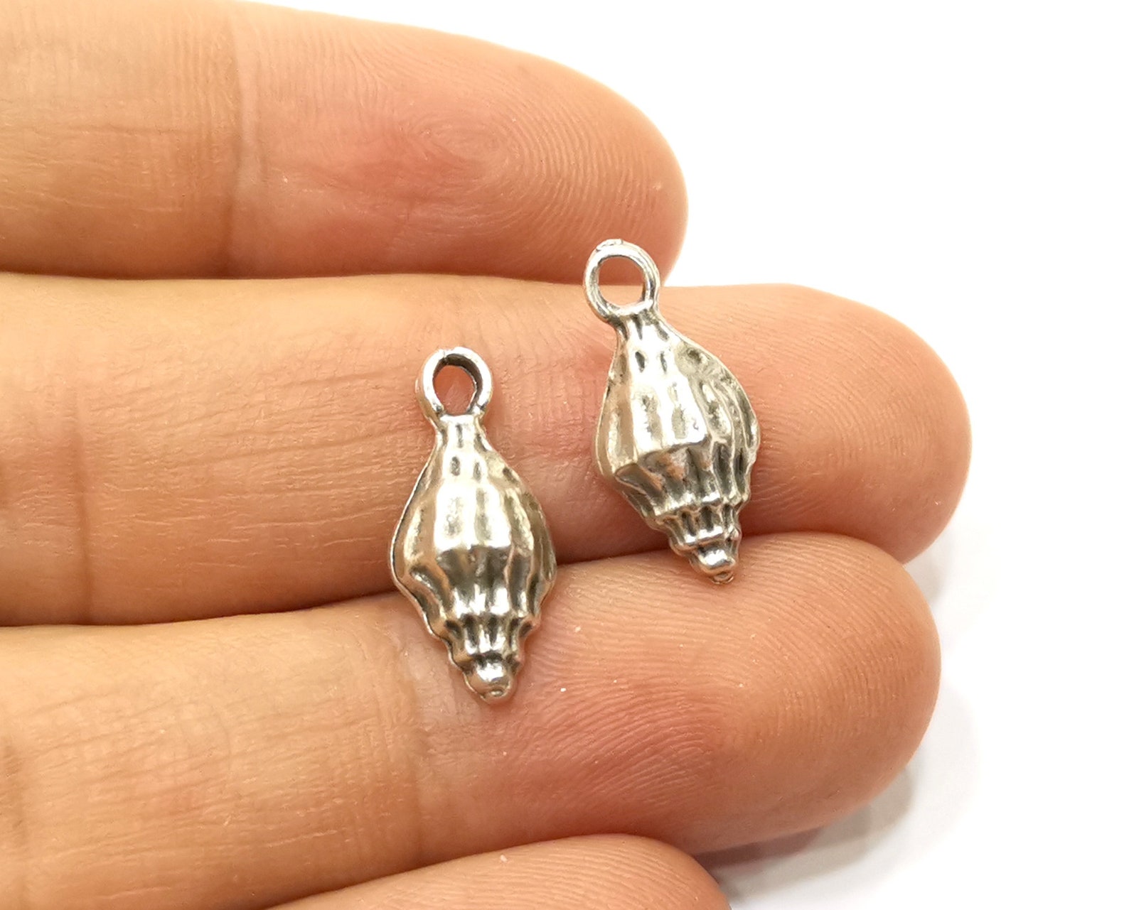10 Conch Shell Charms Sea Shell Charms Antique Silver Plated - Etsy