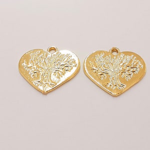 2 Heart Tree Charms 24K Shiny Gold Plated Charms (23x22mm) G22584 - Etsy