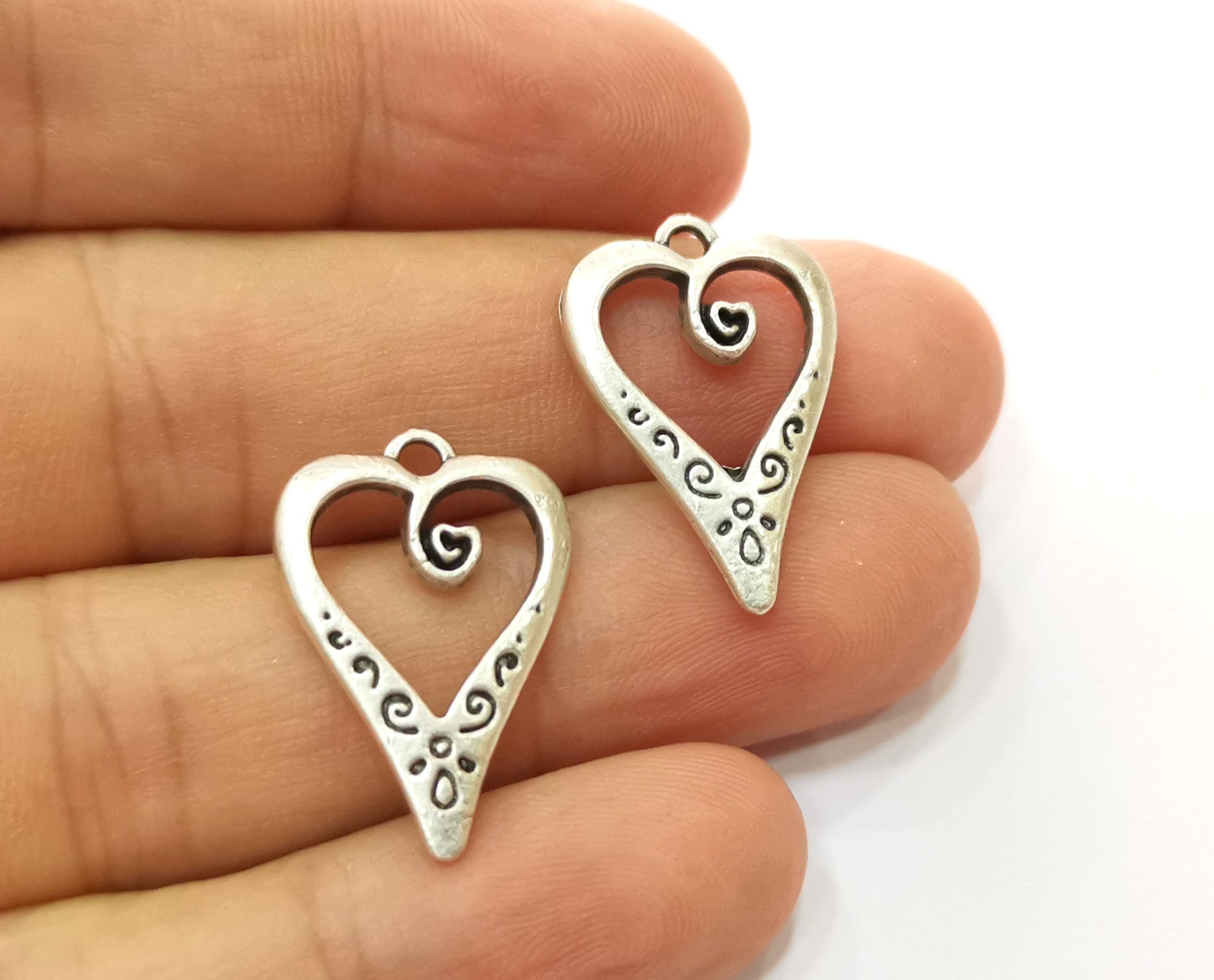 Heart Charms Antique Silver Plated Charms 25x17mm G19702 - Etsy