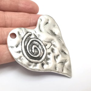 Hammered Heart Swirl Pendant Antique Silver Plated Pendant (70x67mm ...