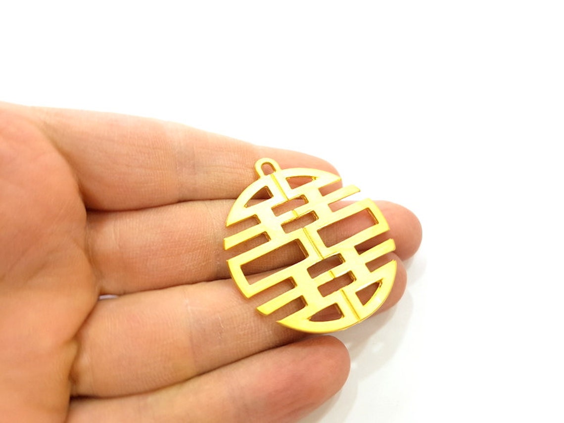Gold Plated Pendants Double Happiness Charms Medallion Pendant (42mm ...