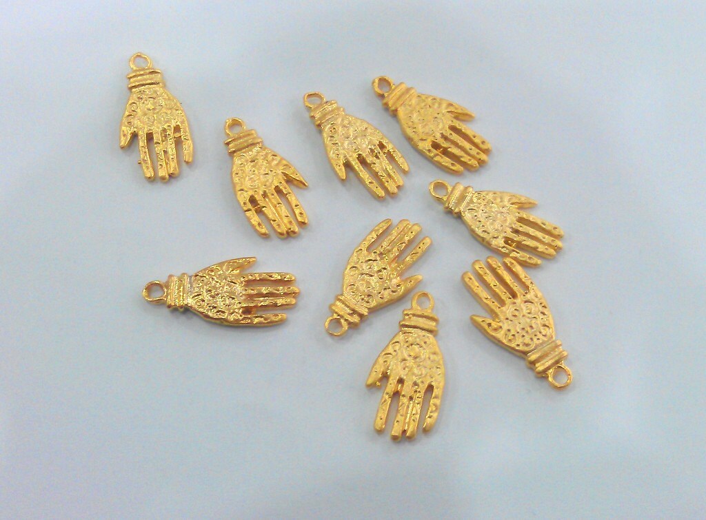 4 Hand Charms Gold Plated Brass G13939 | Etsy