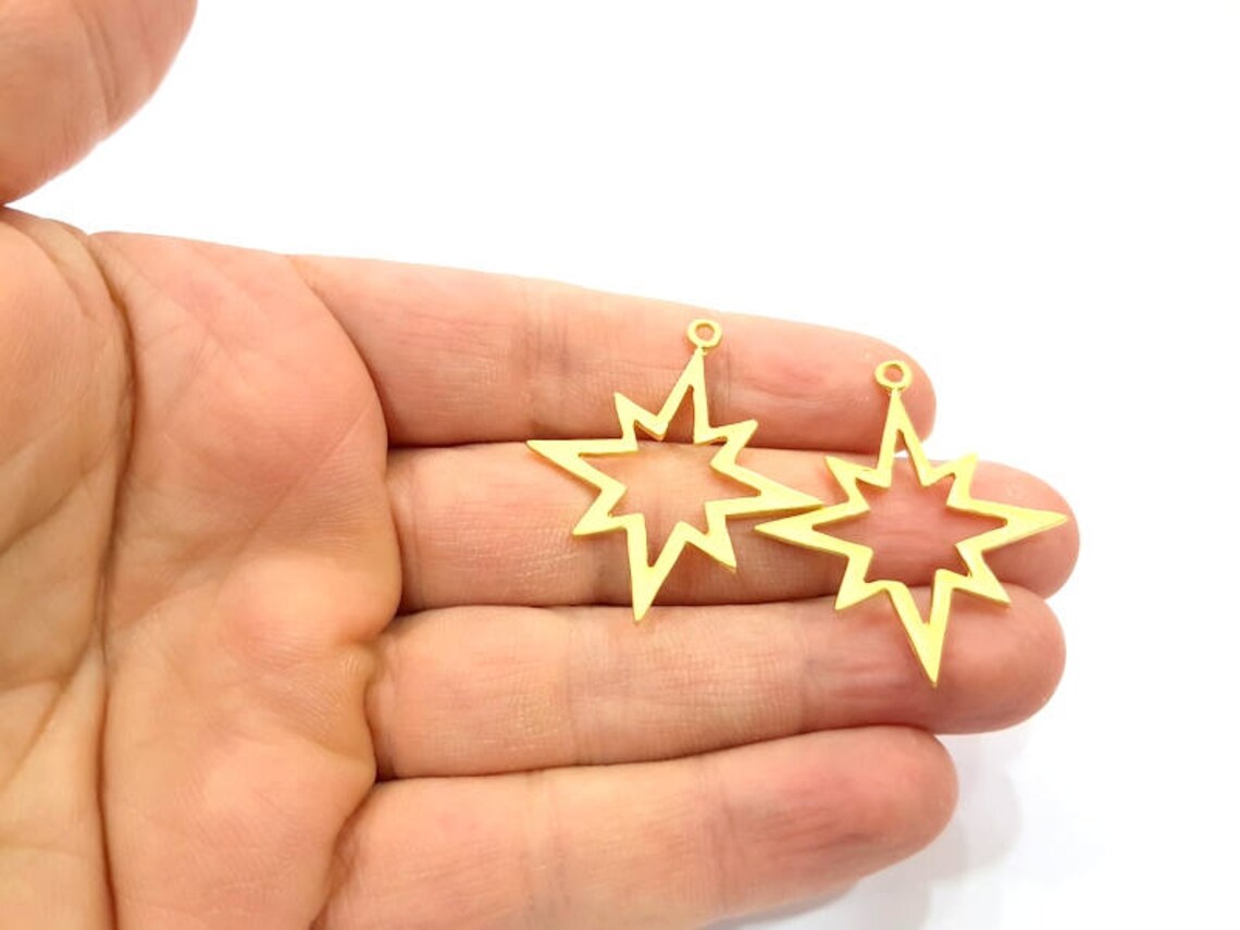 2 North Star Charm Gold Charm Gold Plated Charms 38x33mm | Etsy
