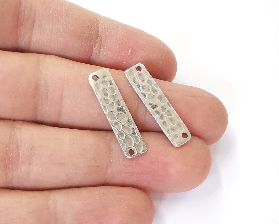 4 Silver Hammered Connector Stamp Tag Charms Antique Silver Plated ...