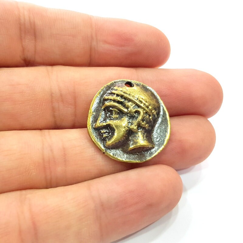 2 Antique Coin Charm Antique Bronze Charm Antique Bronze Plated Metal ...