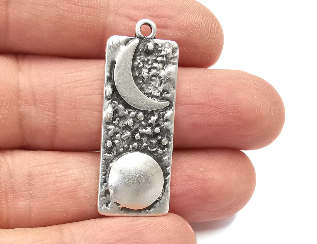 Crescent Full Moon Charms Star Night Sky Pendant Antique Silver Plated ...