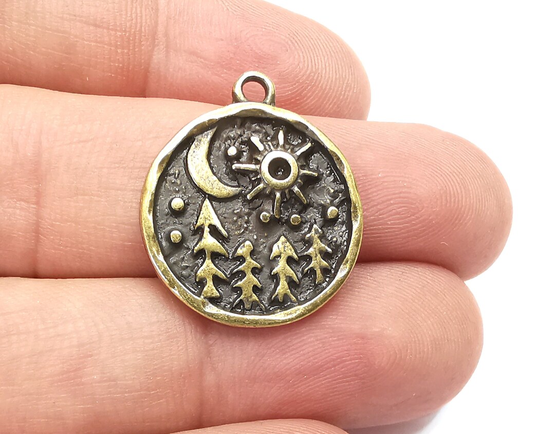 Pine Tree Forest Moon Stars Charms Crescent Night Pendant Antique ...