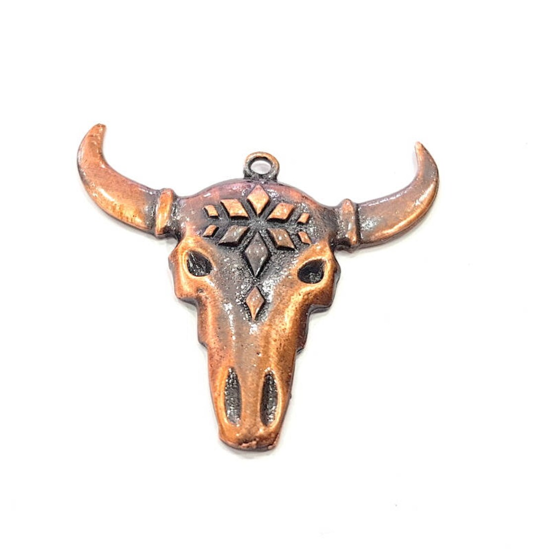 Copper Ox Head Skull Pendant Antique Copper Plated Pendant (57x56mm ...