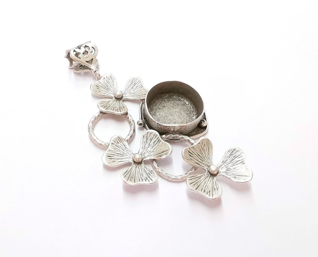 Flowers Pendant Blank Resin Bezel Mosaic Mountings Antique Silver ...