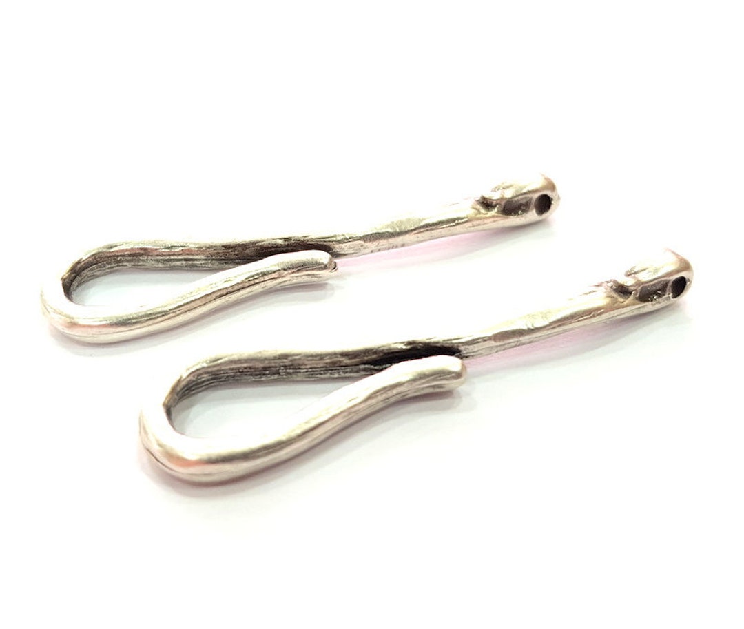 2 Silver Pendant Connector Antique Silver Plated Metal (54x19mm) G13093 ...