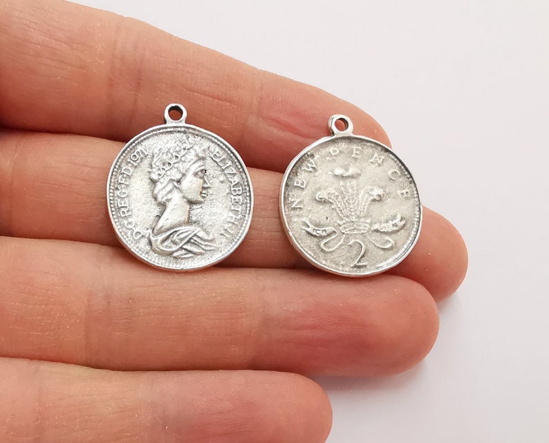2 Coin Charms Antique Silver Plated Charms (27x23 Mm) G25068 - Etsy
