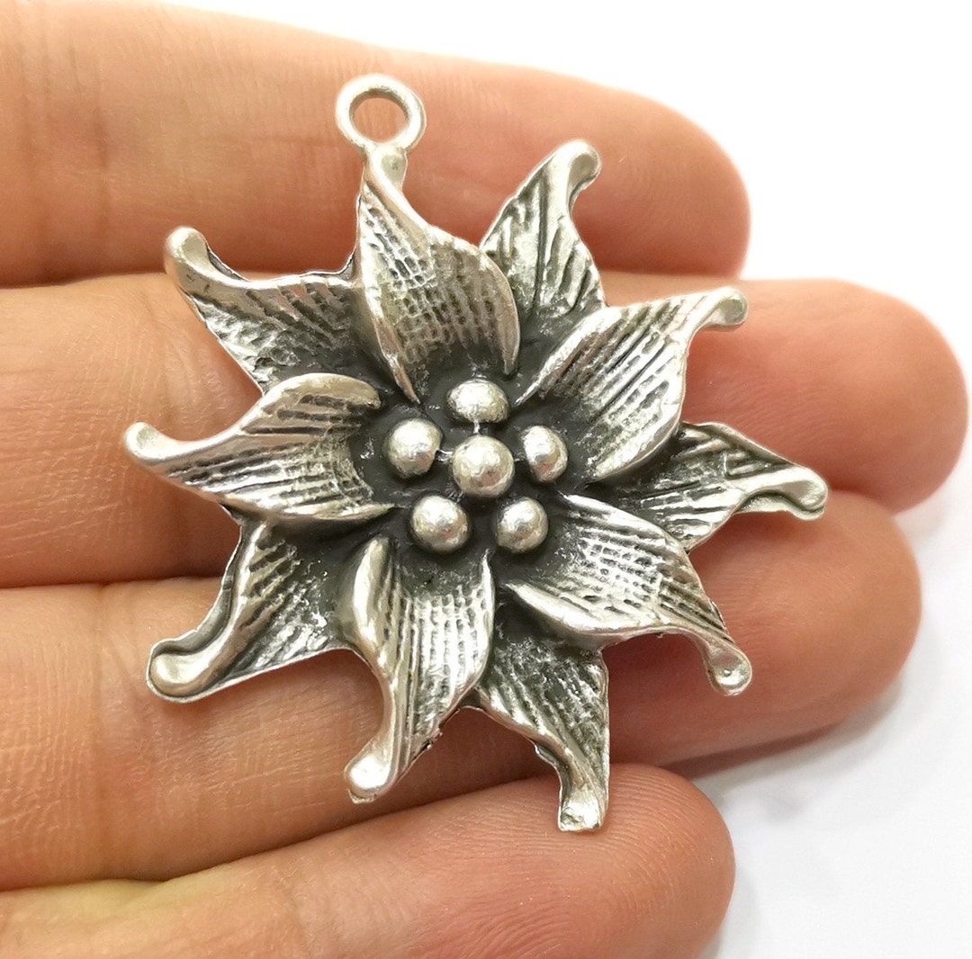 Lily Charms Antique Silver Plated Charms (49x44mm) G18113 - Etsy