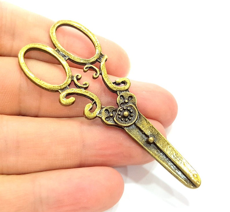2 Scissors Pendant Antique Bronze Tone (72x29mm) G13604 - Etsy