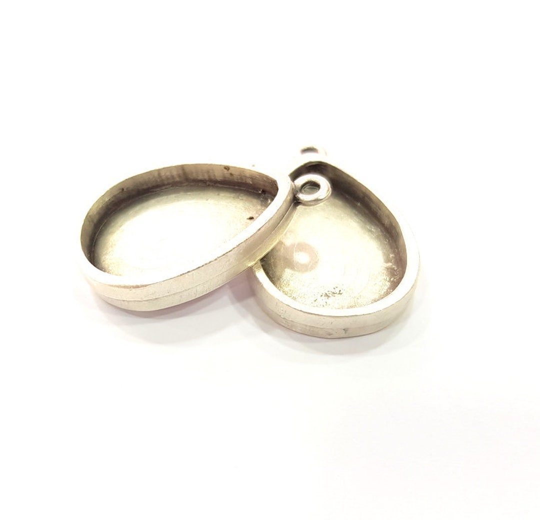 2 Silver Base Blank Inlay Blank Pendant Base Resin Blank Mosaic ...