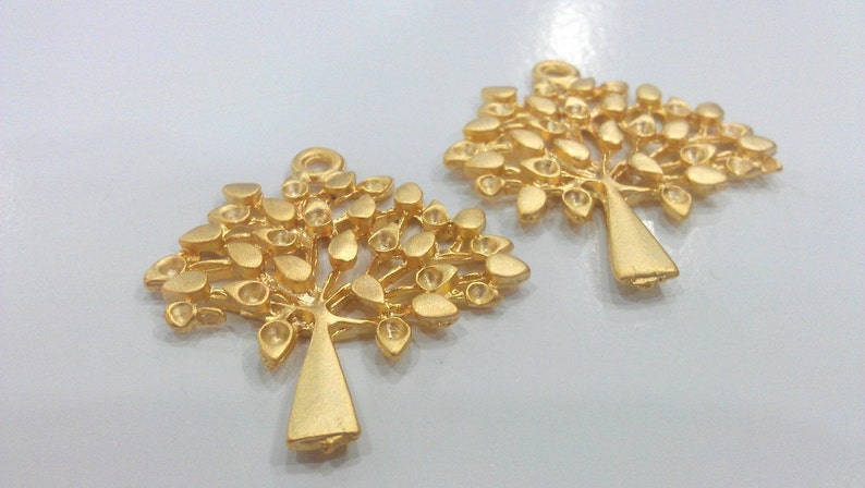 2 Gold Pendant Tree Pendant, Gold Plated Metal (50x42 Mm) G9568 - Etsy