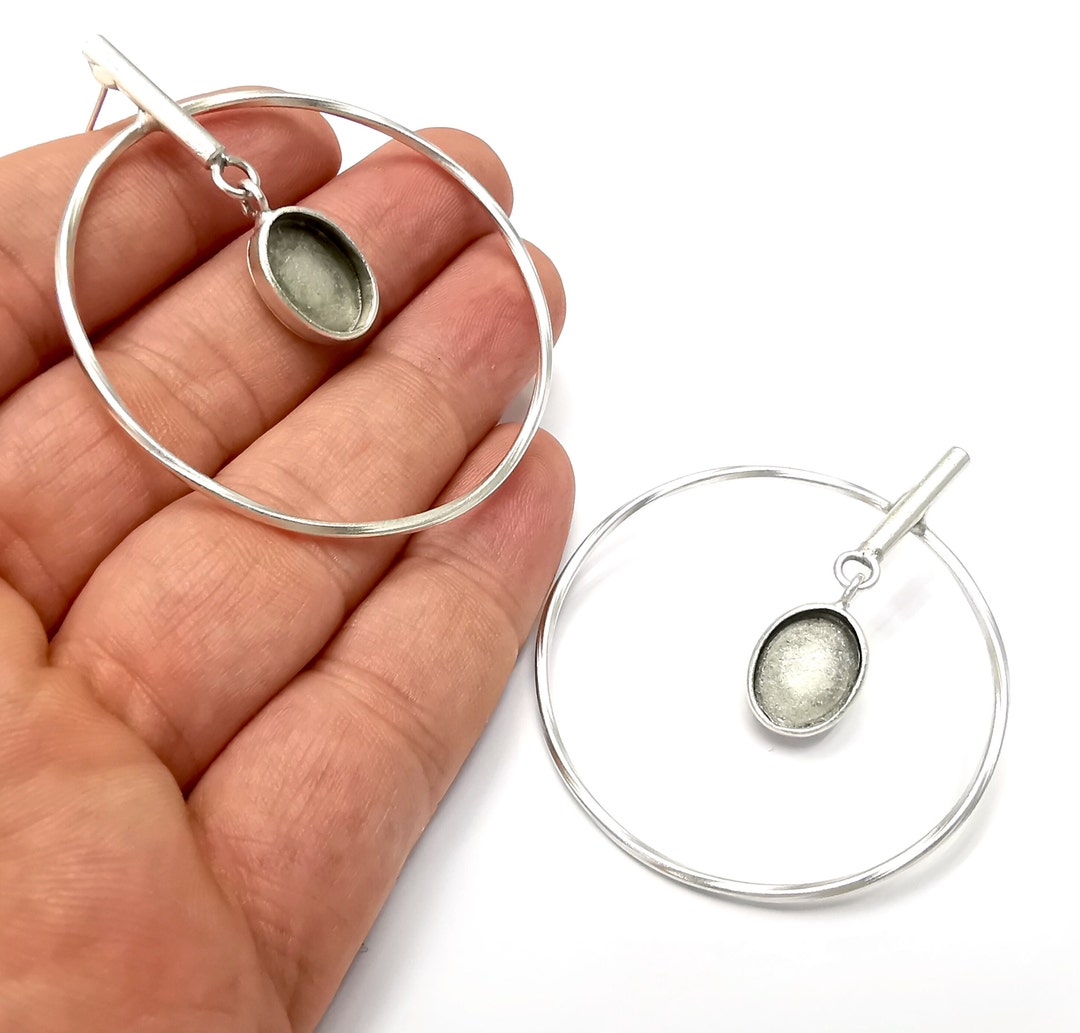 Hoop Rod Stick Round Silver Earring Set Base Wire Antique Silver Plated ...