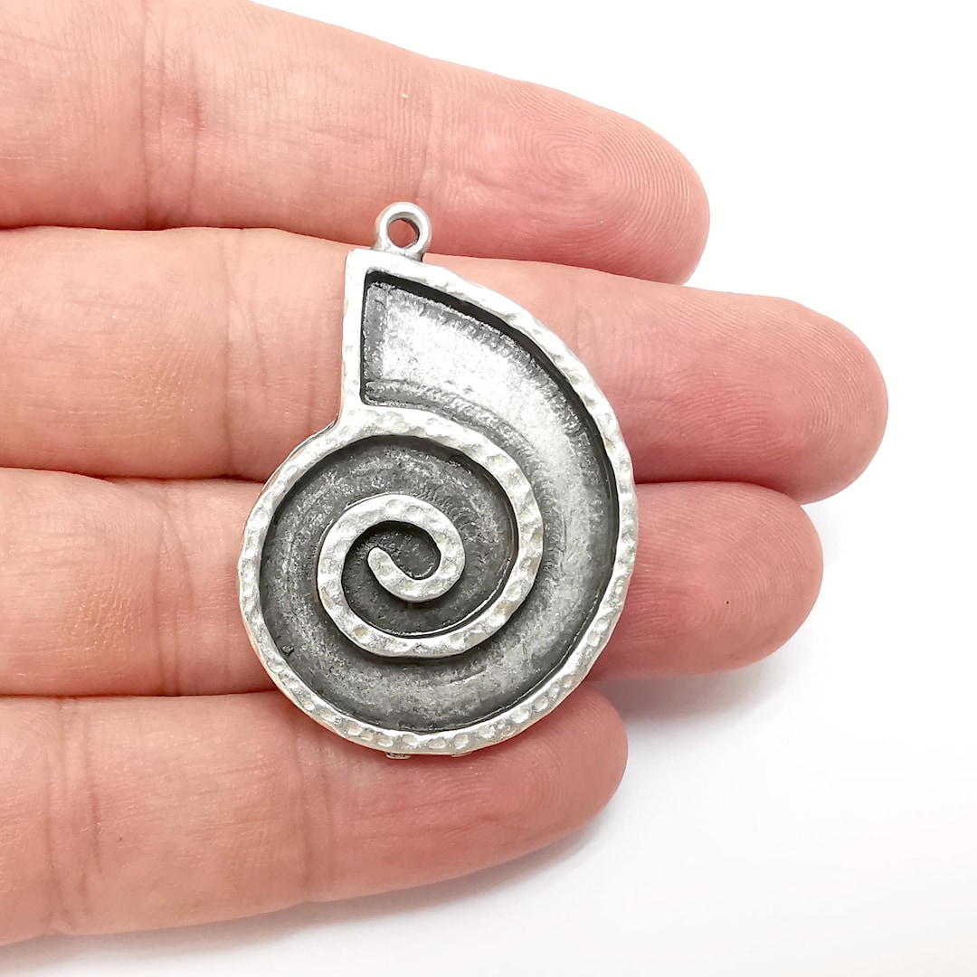 Silver Ammonite Swirl Charms Blank, Charms Base, Cabochon Bezel, Inlay ...