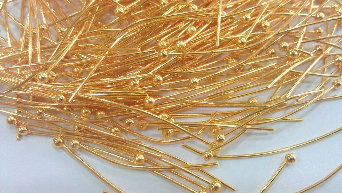50 Pcs 25 Mm Gold Plated Brass Ball Pin findings G9964 - Etsy