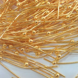 20 Pcs (35 Mm) Gold Plated Brass Ball Pin , Findings G13920 - Etsy