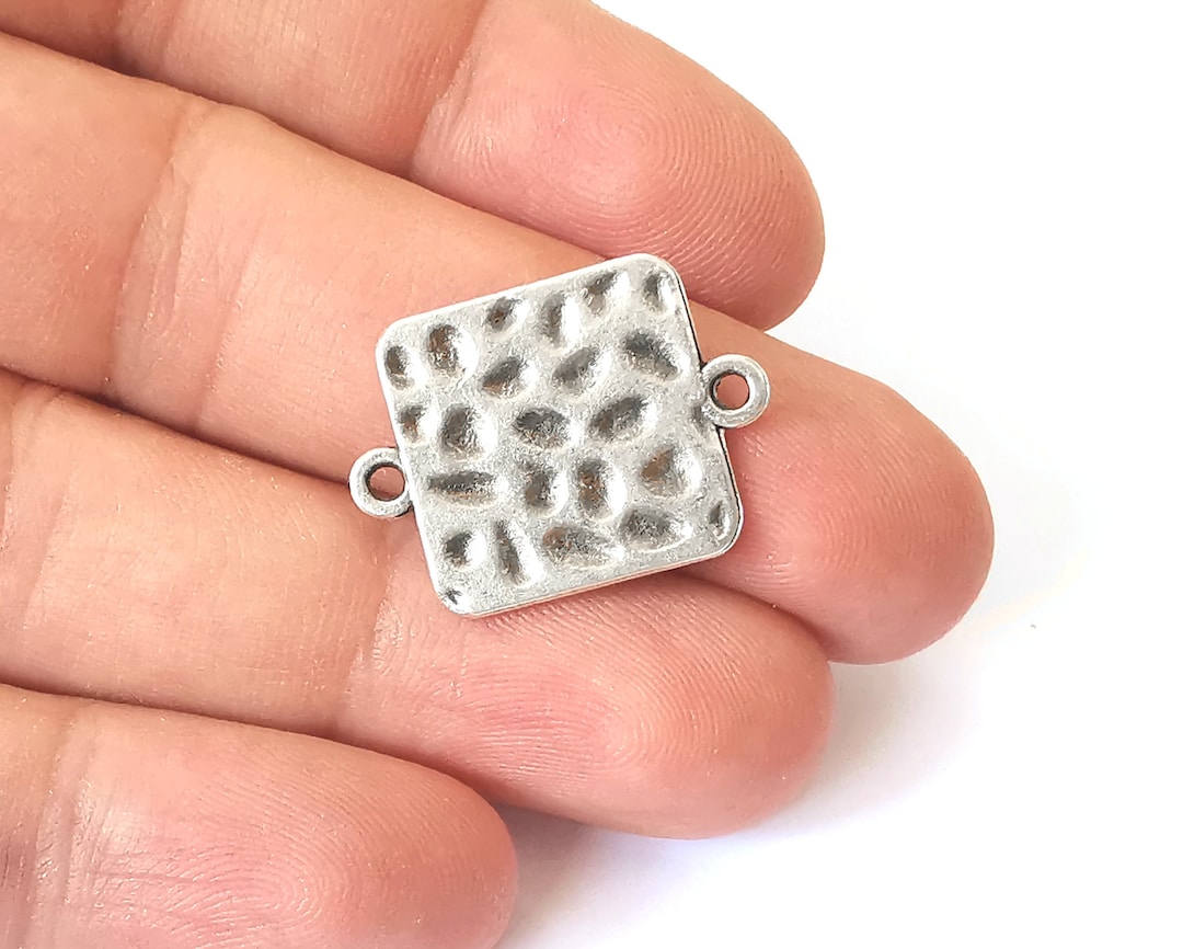 Hammered Rectangle Connector Charm Antique Silver Plated Charms (25x19 ...