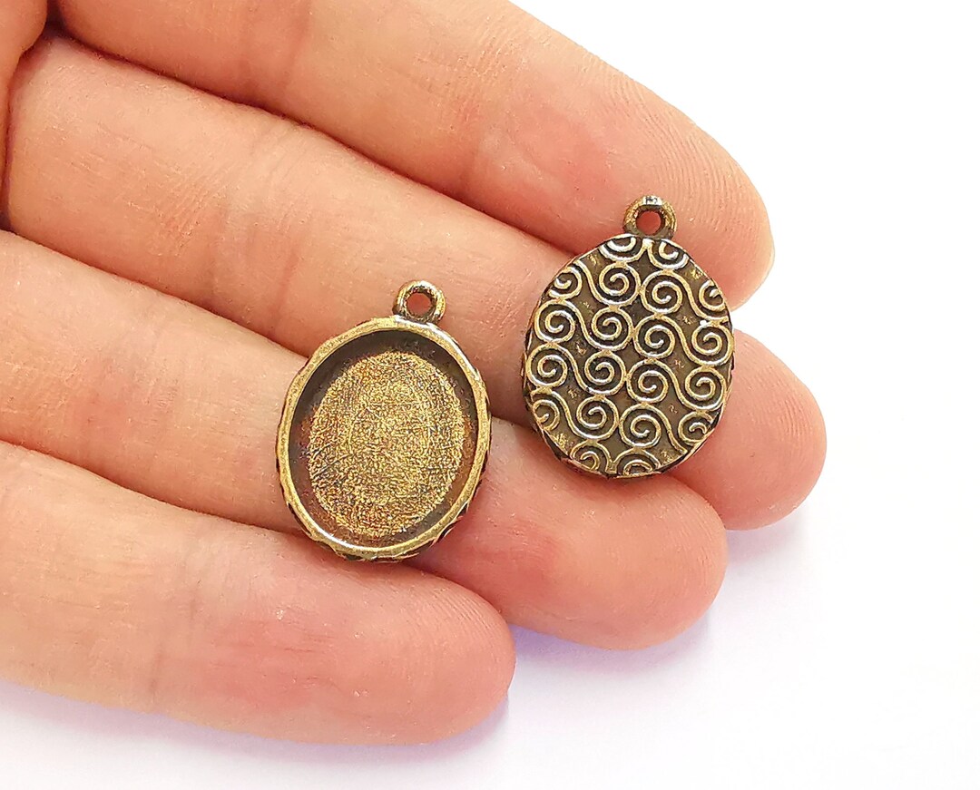 4 Charms Blank Bezel Resin Bezel Mosaic Mountings Antique Bronze Plated ...