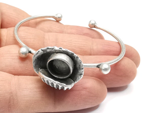 Scallop Sea Shell Silver Bracelet Brass Cuff Blank Bezel Glass - Etsy
