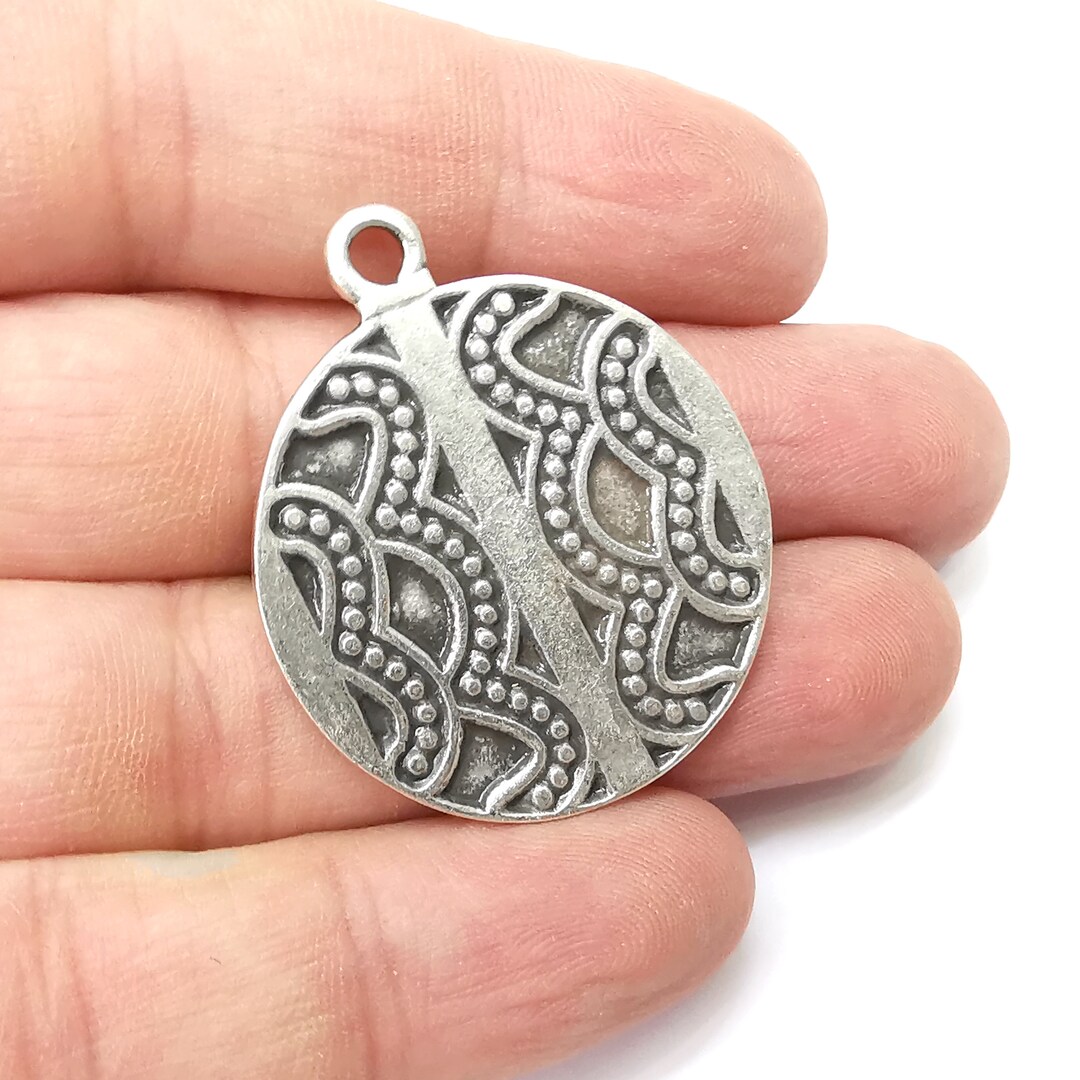 Silver Round Charms, Antique Silver Plated (41x35mm) G34308 - Etsy