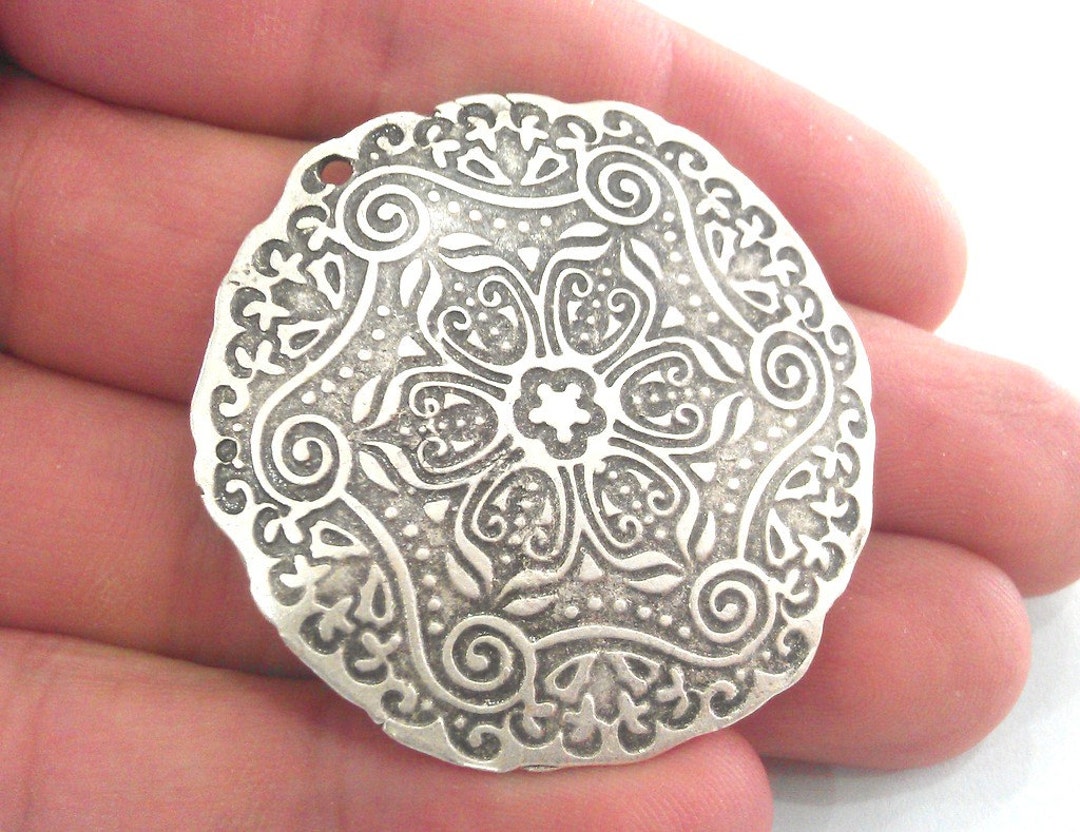 Silver Pendant Oxidized Silver Plated Medallion Pendants (45 Mm) G14604 ...